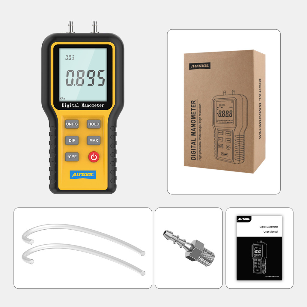AUTOOL Digital Differential Manometer Hand-held Air Pressure Gauge ...