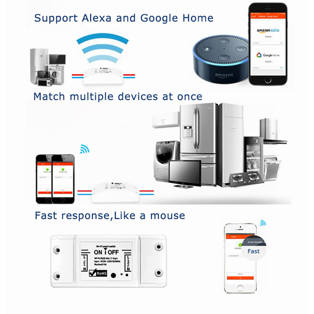 Tuya WiFi Mini DIY Smart Switch Universal Breaker Smart Life Wireless ...