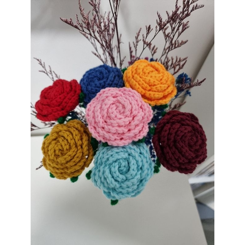 7 pc mix color crochet flower single stem | Shopee Philippines