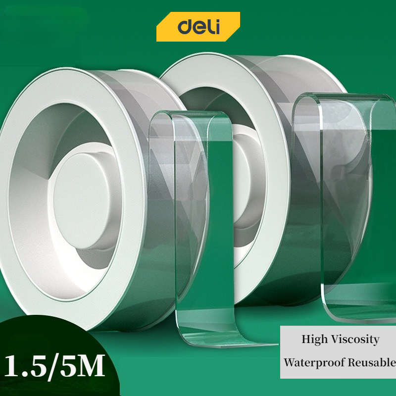 Deli 1.5M/5M Double-Sided Transparent Adhesive Tape Reusable Washable ...