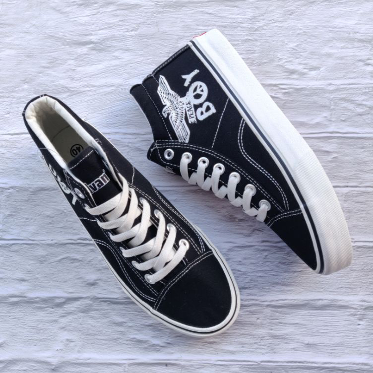 Advan Shoes Hi Top High Cut Black Peace Sign Boy Sneakers | Shopee ...