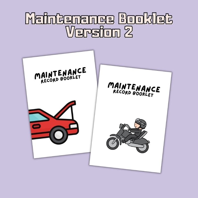 VEHICLE CAR MAINTENANCE BOOKLET / MOTORCYCLE MAINTENANCE RECORD BOOKLET ...