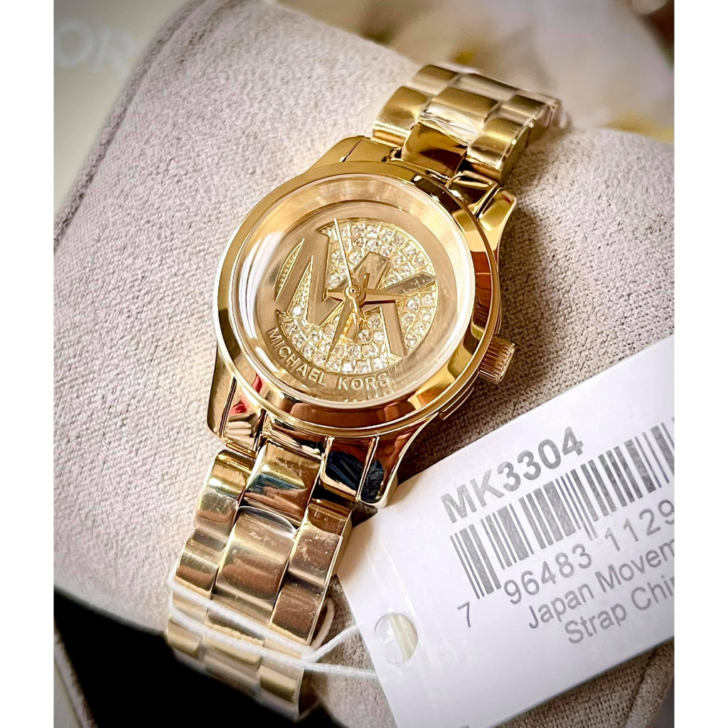 MK Watch pawnable Mini MK LOGO FULL STONE ALL GOLD MK3304 #each ...