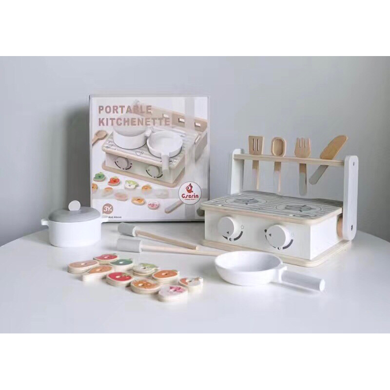 Wooden Portable Kitchen Minimalist Cooking Pretend Play Set for Kids ...