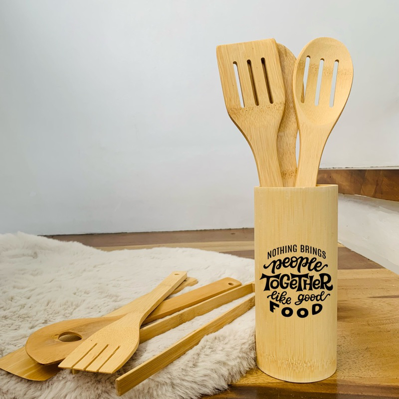 Personalized laser engraved bamboo cooking utensil set | Shopee Philippines