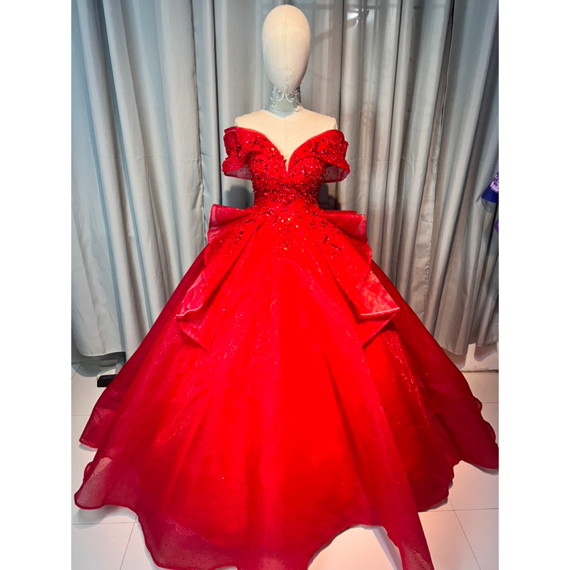 Elegant Red Layered Ballgown for Debut and Photoshoot | Shopee Philippines