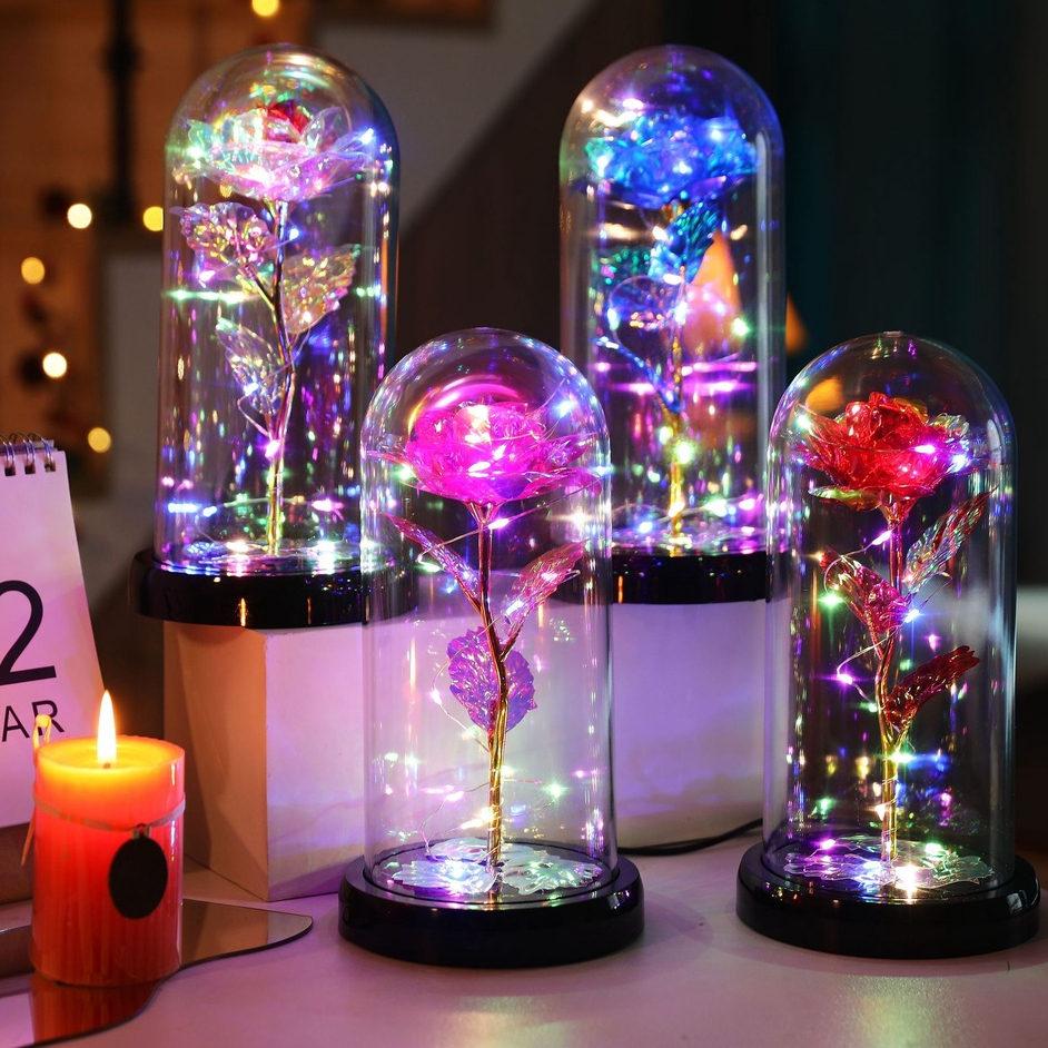 Gold leaf rose flower Cover Valentine's Day gift creative LED luminous ...