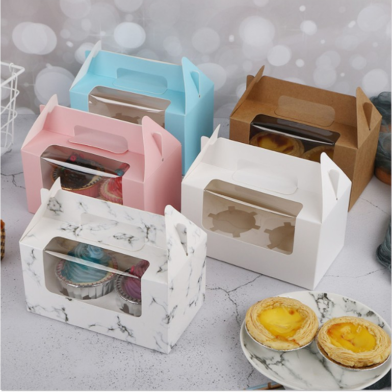 Cup cake pastry packaging box transparent window w/ handle and inner ...