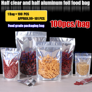 100PCS Half Gold Aluminum Half Clear Stand Up Pouch with Zip Lock Packaging Plastic Sealing Bag ...