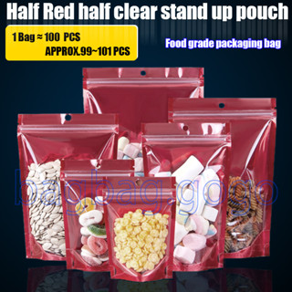 100PCS Half Gold Aluminum Half Clear Stand Up Pouch with Zip Lock Packaging Plastic Sealing Bag ...