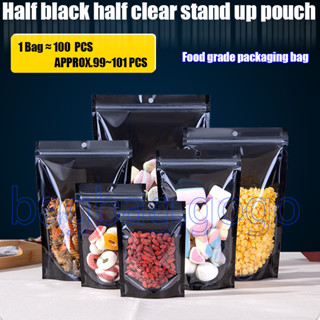 100PCS Half Gold Aluminum Half Clear Stand Up Pouch with Zip Lock Packaging Plastic Sealing Bag ...