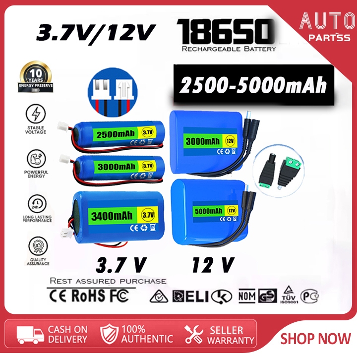 3.7v 7.4v 12v Lithium Battery Rechargeable 18650 Portable Mini ...