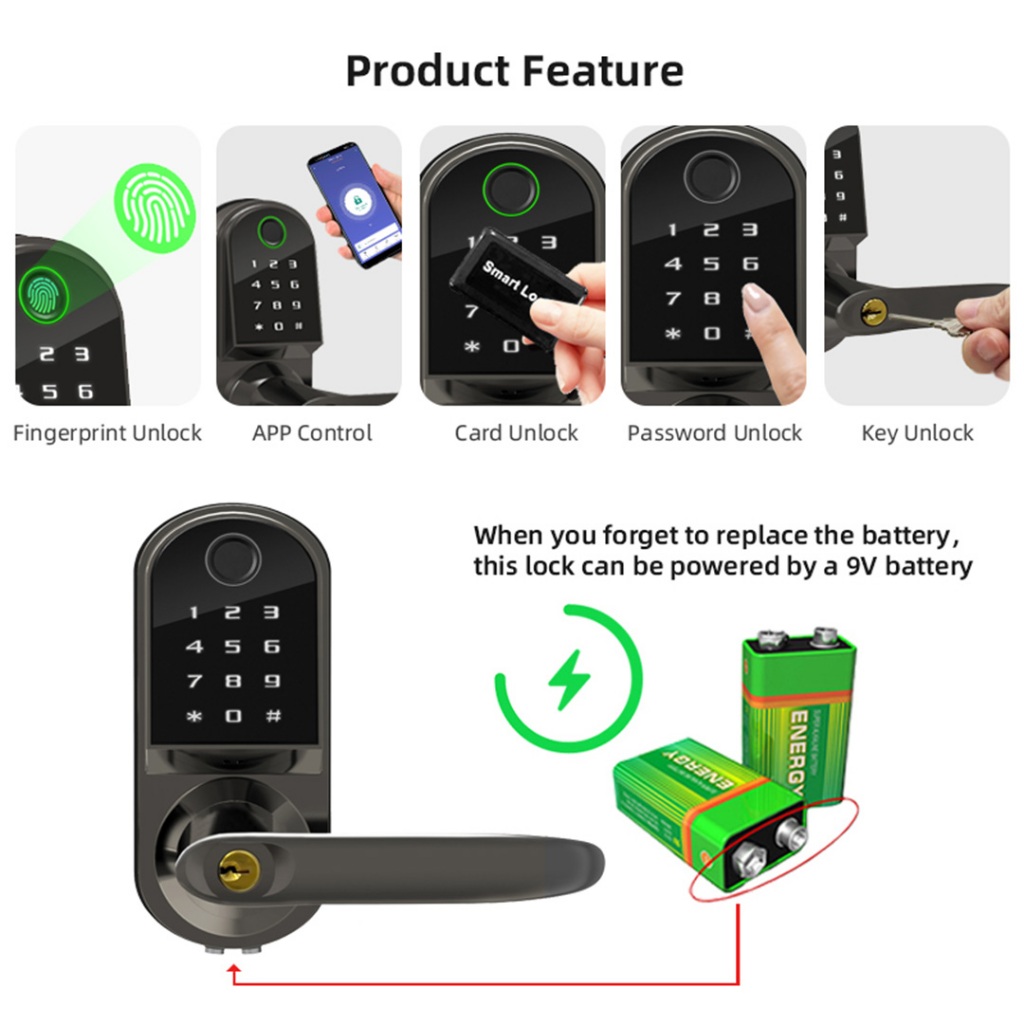 Handymate Smart Door Lock Tuya App Control Fingerprint Unlock Card ...