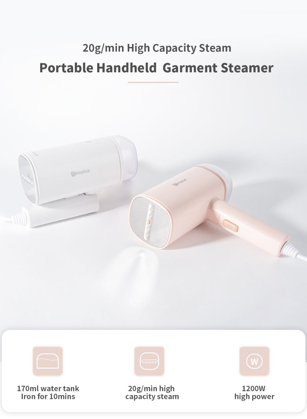 Simplus Handheld Garment Steamer 1200W Strong Steam Portable Foldable ...