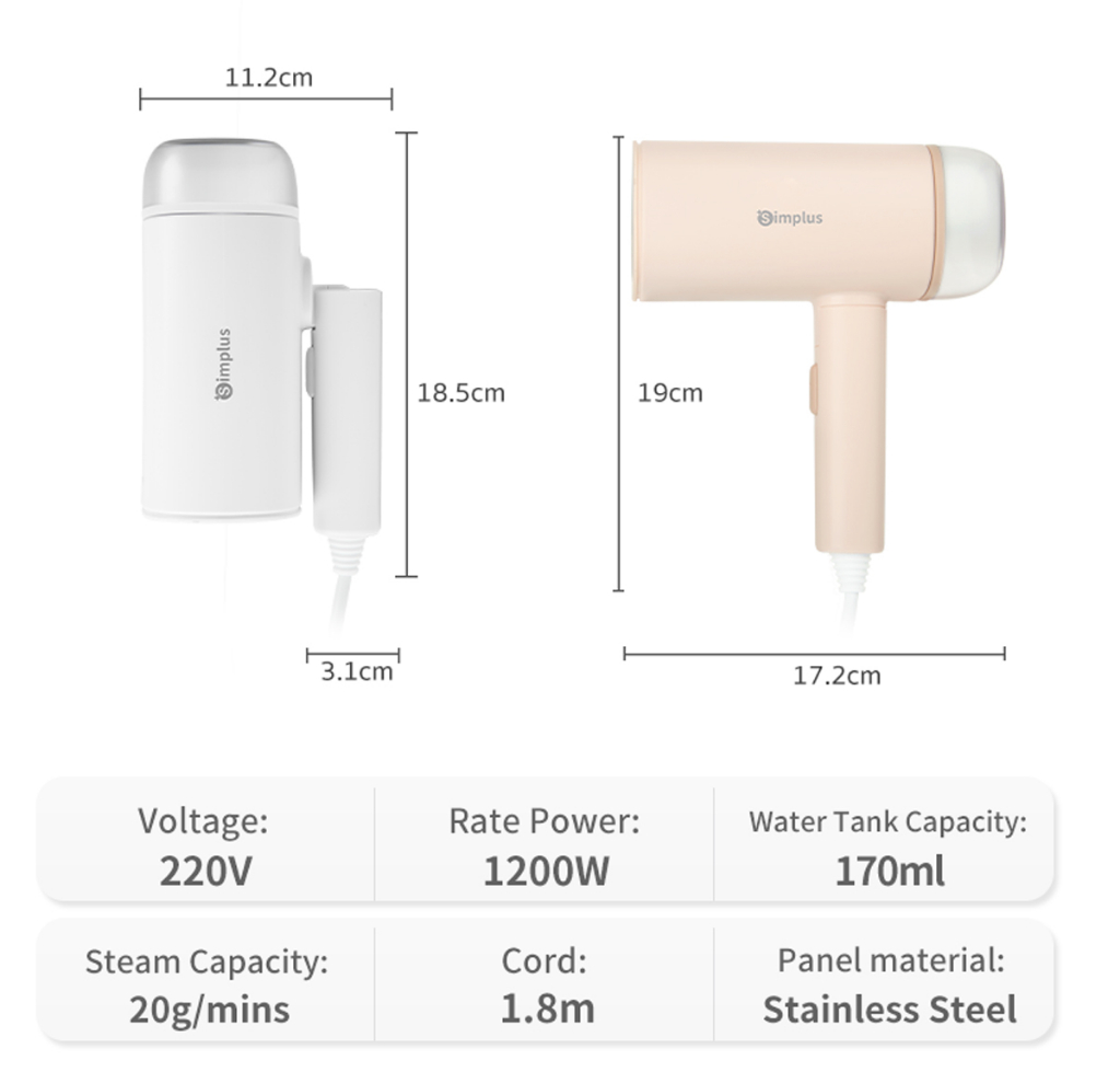 Simplus Handheld Garment Steamer 1200W Strong Steam Portable Foldable ...