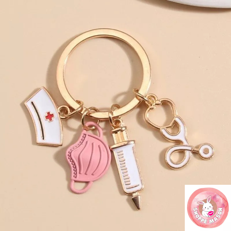 Medical Keychain Syringe Stethoscope Nurse Cap Key Ring Medical Tool ...