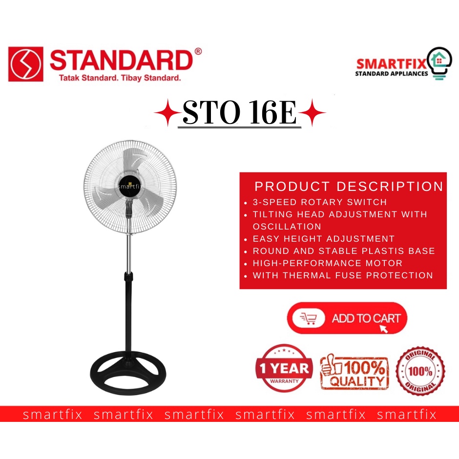 Standard Electric Fan Stand Fan 16" Metal Blade STO 16 E | Shopee ...