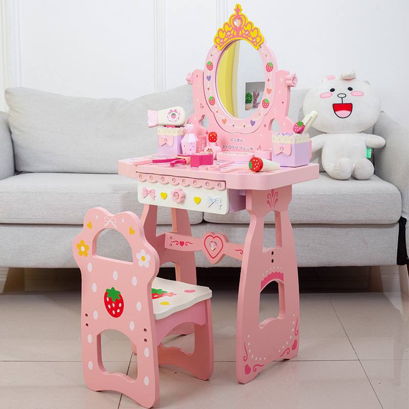 BYJ Wooden Crown Vanity Table with Chair Dresser for Kids | Shopee ...