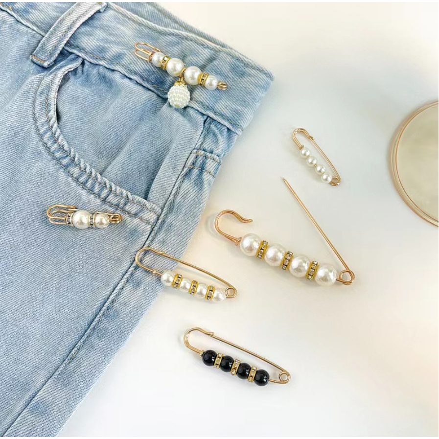 Pearls Brooch Tightening Waistband Pin Waist Pants Extender Safety Pins ...
