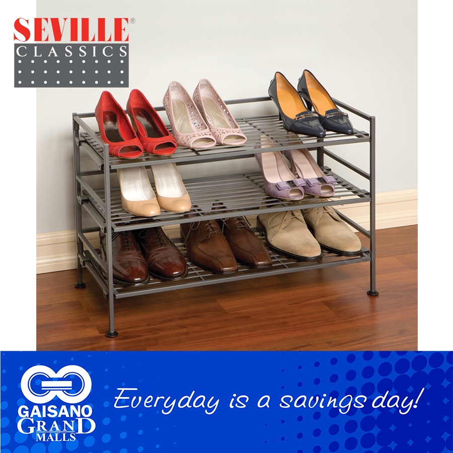 SEVILLE CLASSICS Shoe Rack, 3-Tier Iron Low Stackable Shelf in Gray 772 ...