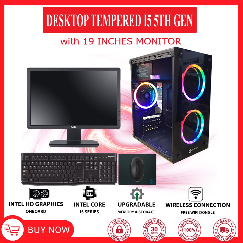 DESKTOP TEMPERED i5 5TH GEN COMPUTER SET with 19 INCHES MONITOR ...