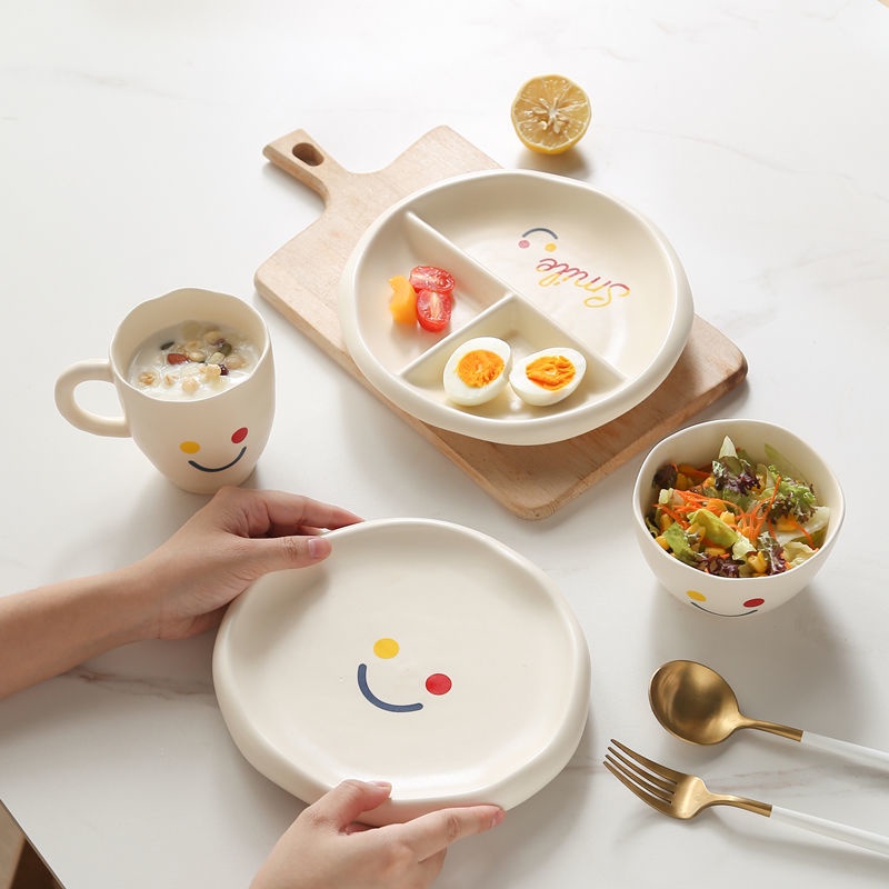Kitchen Plus Smiley Ceramic Plate Set (Mug, Bowl, and Plate) | Shopee ...