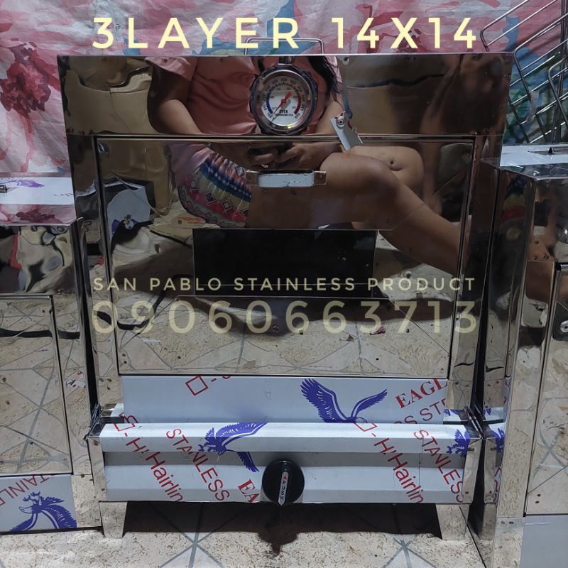 3layer gas type oven with gauge temperature size 14x14 pure stainless ...