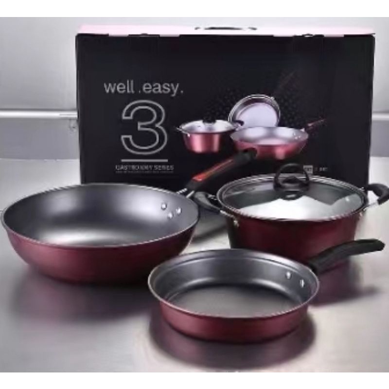 3pcs Cookware Set Non - Stick Wok Induction Cooker Kitchen | Shopee ...