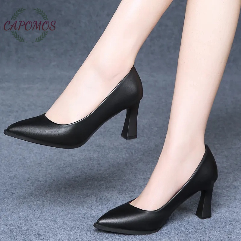 Capomos black shoes for women office leather shoes work shoes etiquette ...