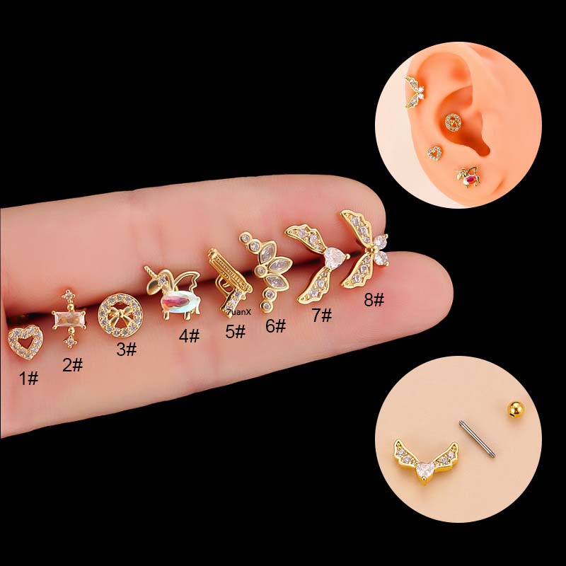 1 Piece Double Screw Tragus Piercing Stainless Steel Pinna Upper Lobe ...