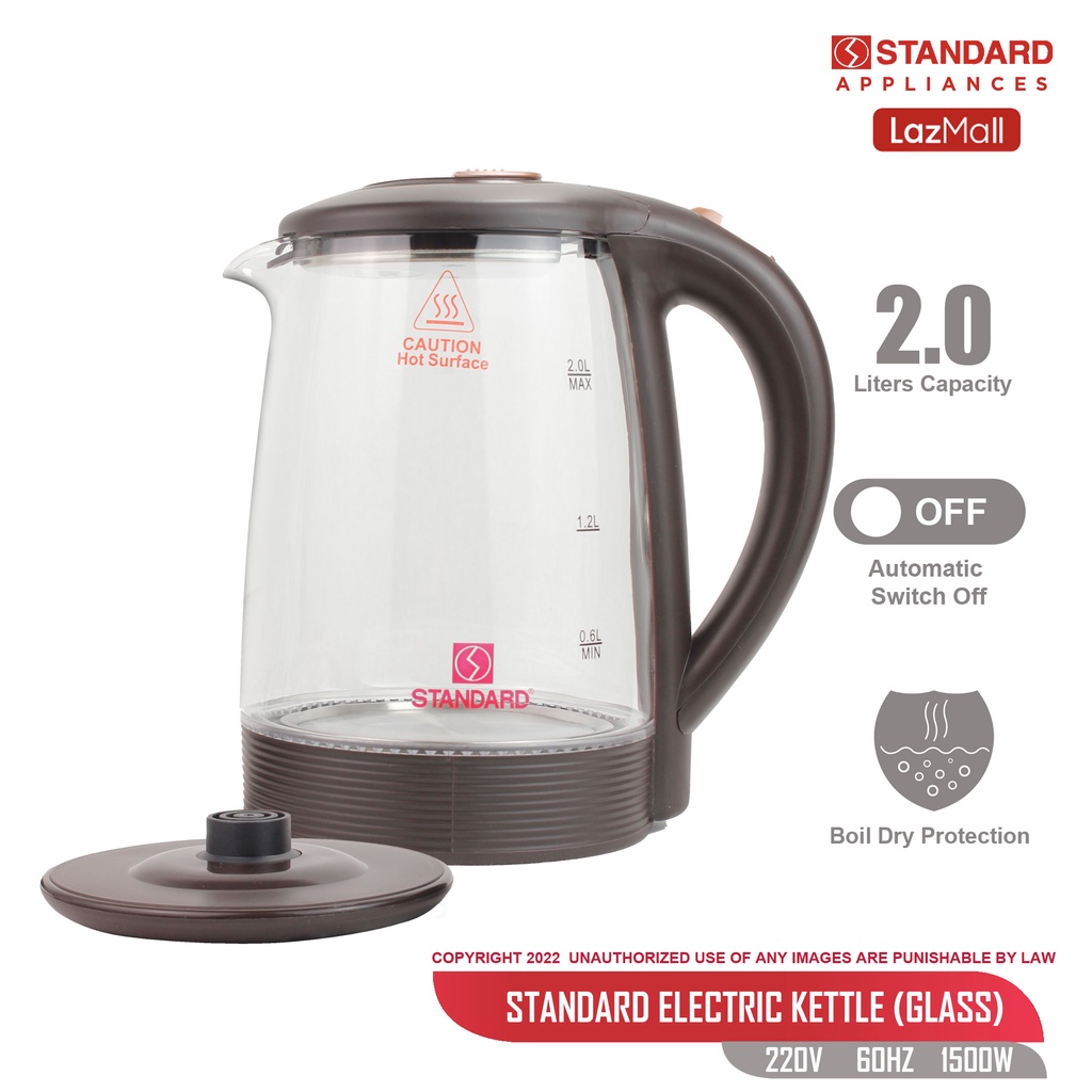Standard Electric Kettle SEK 2.0LG Glass with LED Lights 2L (1500 WATTS ...