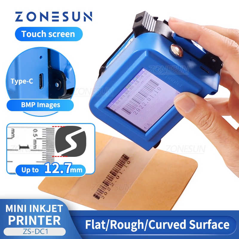 ZONESUN ZS-DC1 Handheld Inkjet Printer Portable Date Coding Machine 12.7mm QR Code Barcode Batch ...