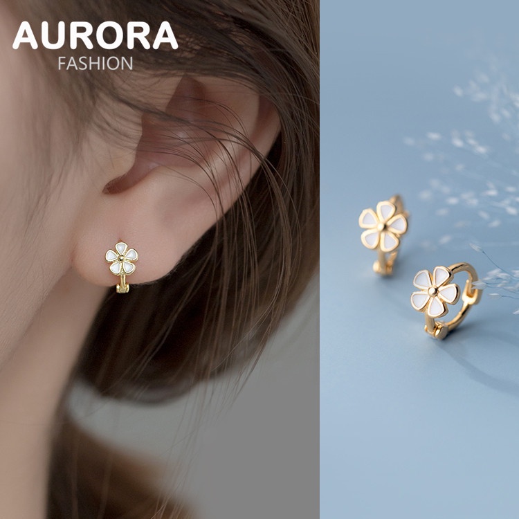 Aurora Real 925 Silver Sweet White Flower Hoop Earrings Circle Ear ...