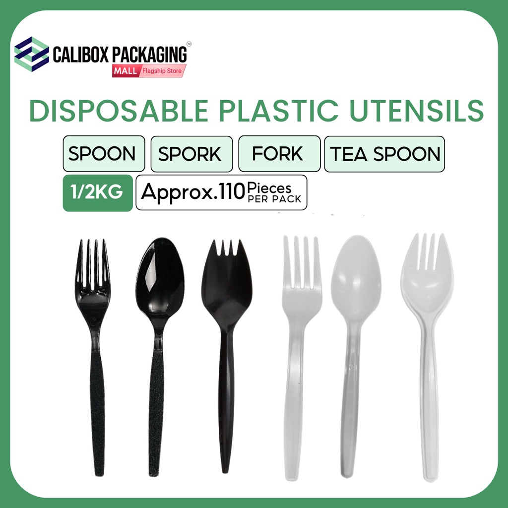 Calibox Packaging Disposable Hard Plastic Spork Spoon & Fork Half (1/2 ...
