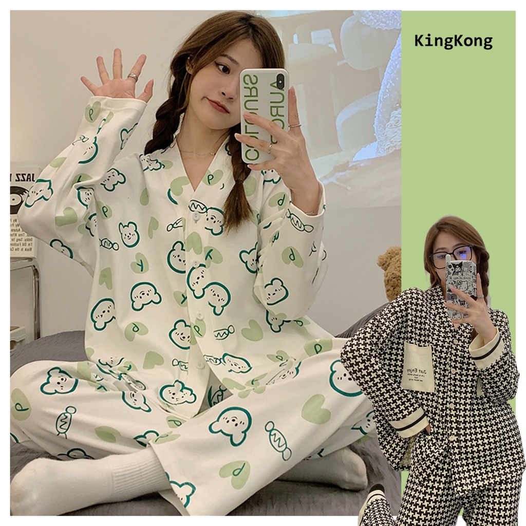 For Women Pajama Long Sleeves Sleepwear Cotton Set Autumn Winter Plus ...