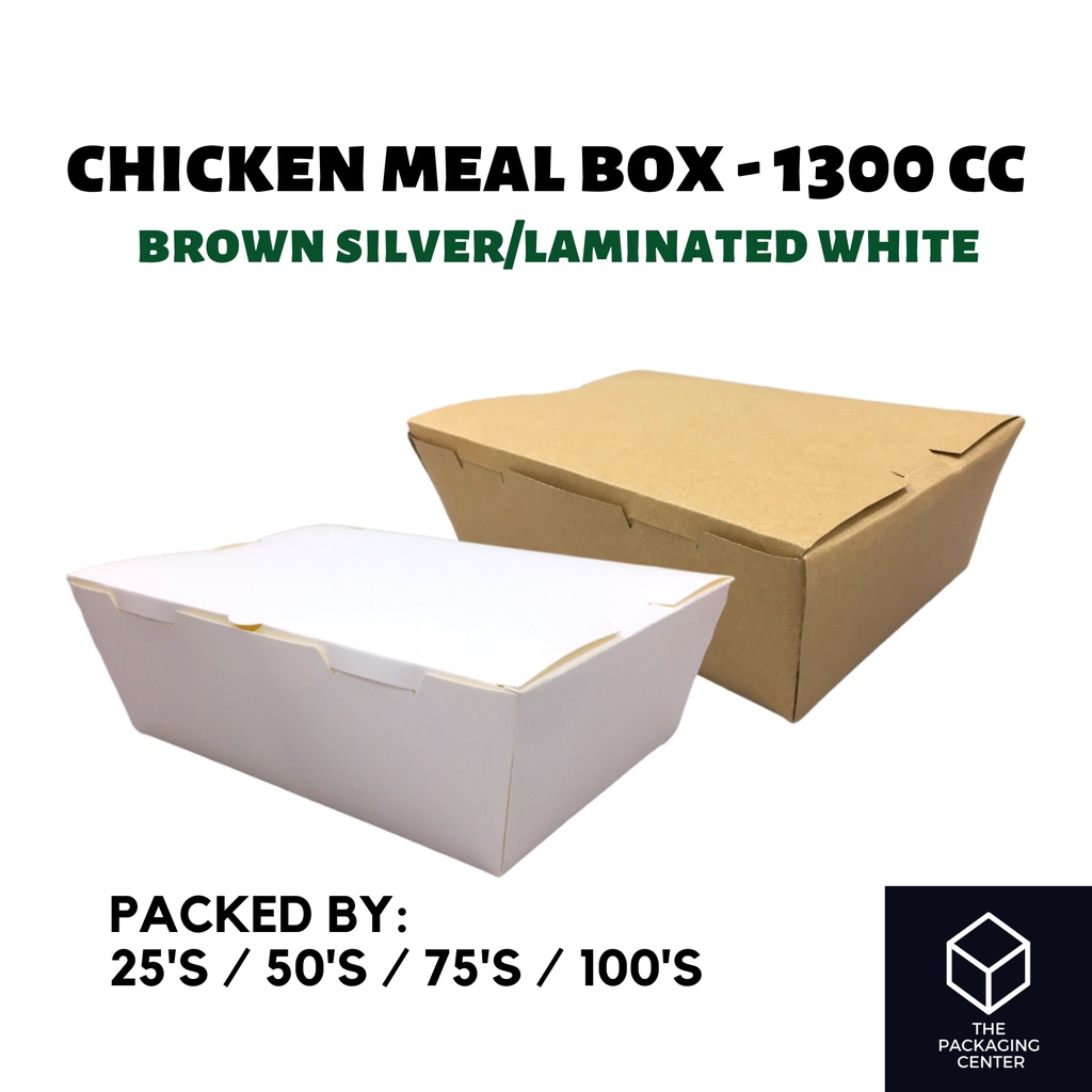 1300cc Whole Chicken Meal Box Laminated White / Brown Silver Lunch Meal ...