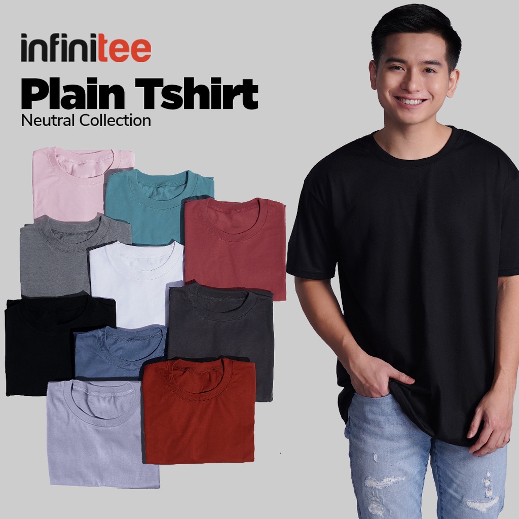 Infinitee Plain Tshirt For Men Neutral Color Black White Gray Rust Blue ...