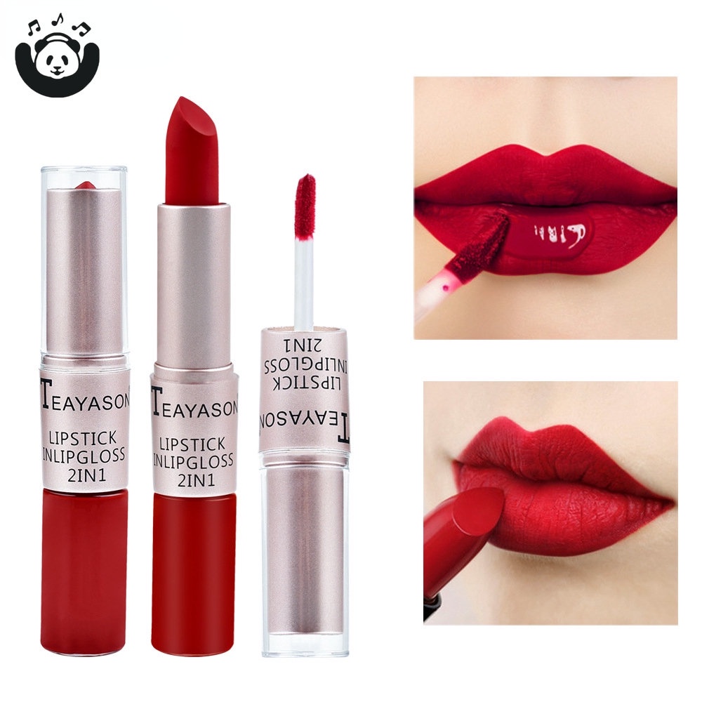 Double Head Matte Lipstick Liquid Set Waterproof Silk Velvet Lip Tint ...