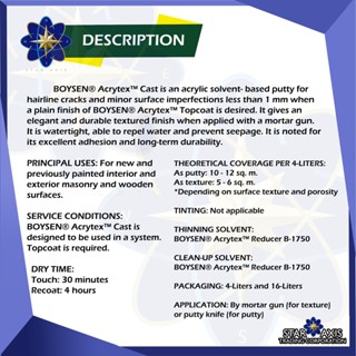 BOYSEN ACRYTEX CAST #1711 PUTTY &TEXTURED for WOOD & CONCRETE 4Liters ...