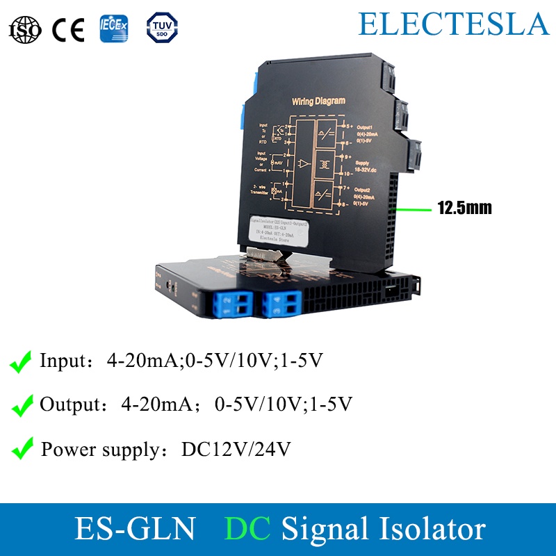 ES-GLN 4-20mA 10V 5V Input Signal Isolation Transmitter DC Current Voltage Sensor Ultra-thin ...