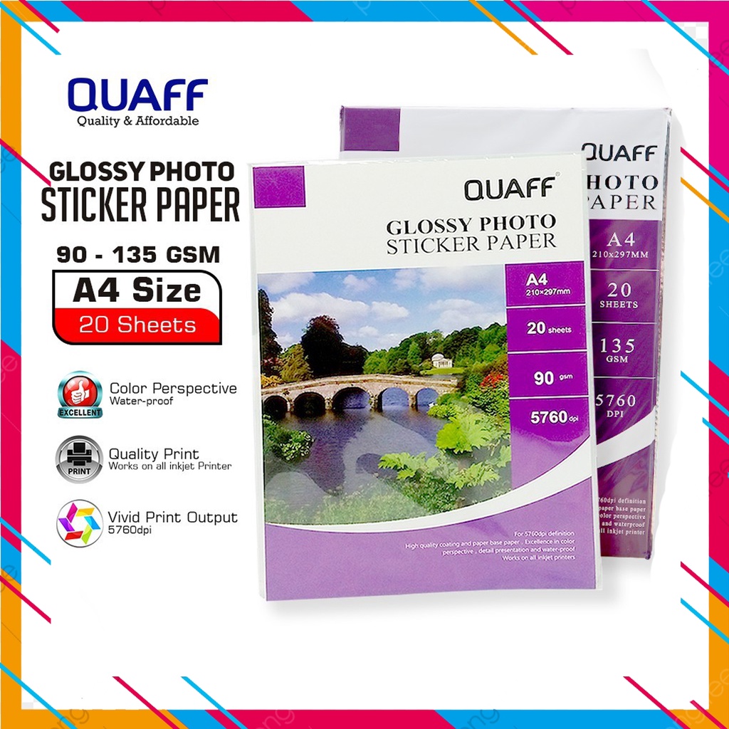 QUAFF 135GSM and 90GSM PHOTO STICKER GLOSSY A4 SIZE | Shopee Philippines