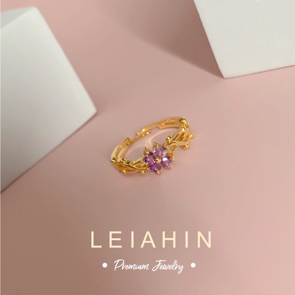 LEIAHIN Fashion Rings 18k Gold Adjustable Purple Cubic Zirconia Four ...