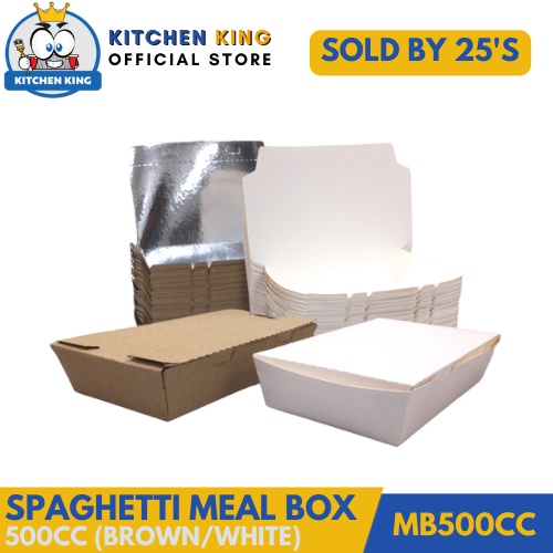 Spaghetti Meal Box 500cc / Lunch box (White / Brown) Disposable Paper ...