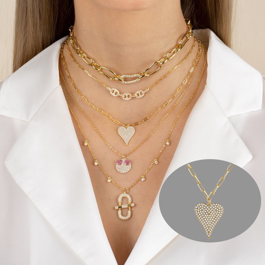 Fashion popular long peach heart necklace Micro-set zircon heart-shaped ...