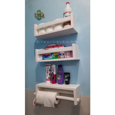 FLOATING SHELVES | BATHROOM STORAGE WITH TISSUE HOLDER | BOOK SHELVES ...