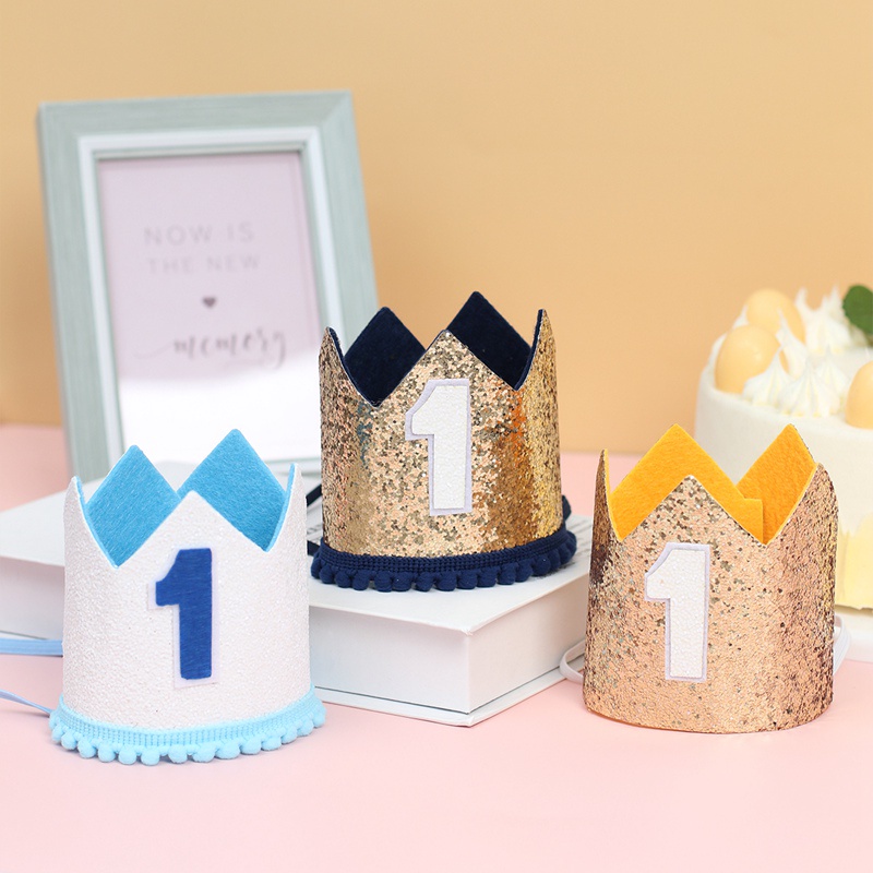 One Year Old Baby Birthday Crown Hat 1st Happy Birthday Party Decor ...