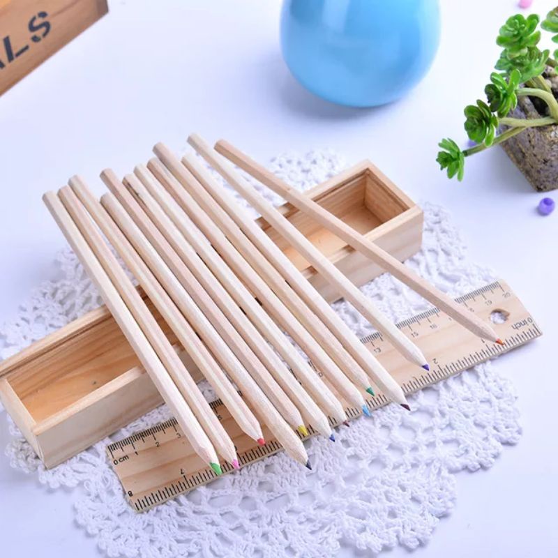 Wooden Pencil Case with ruler,12 colored pencil and sharpener | Shopee ...