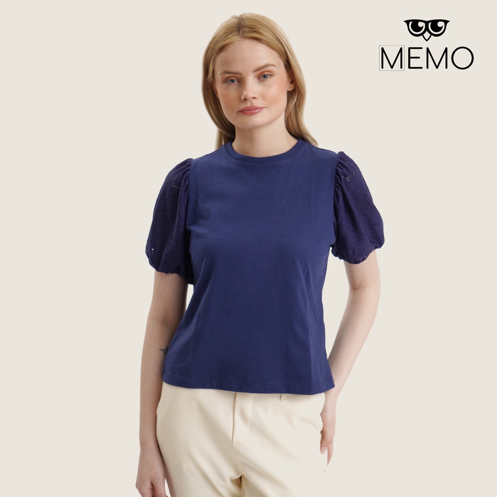 Memo Puff Sleeve T-Shirt For Women (Navy Blue/Black/Green/Light Blue ...