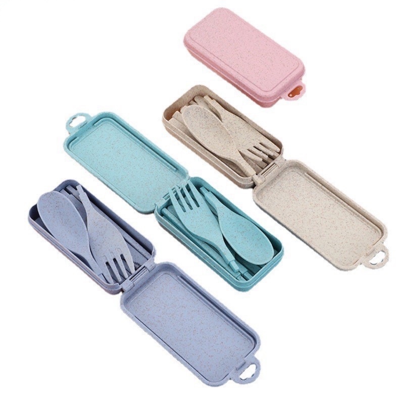 3pcs Set Reusable Folding Wheat Straw Chopstick Spoon Fork Cutlery Set ...