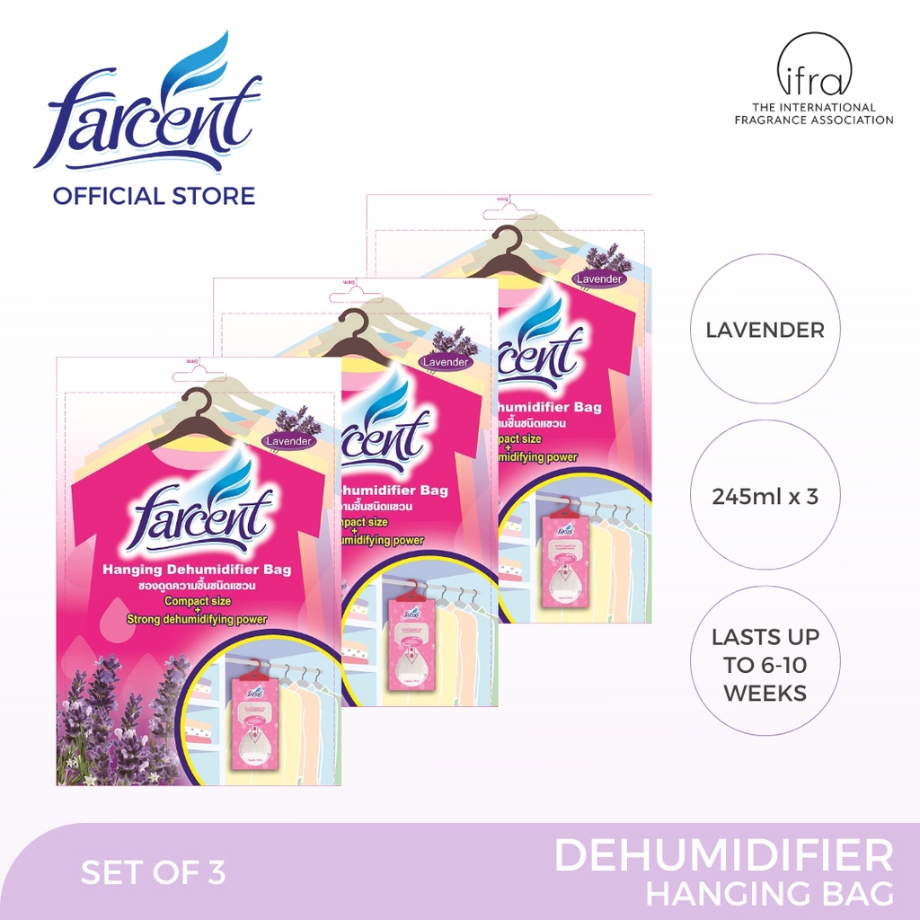 Farcent Hanging Dehumidifier Bag - Lavender Set of 3 (245ml each) | Shopee Philippines